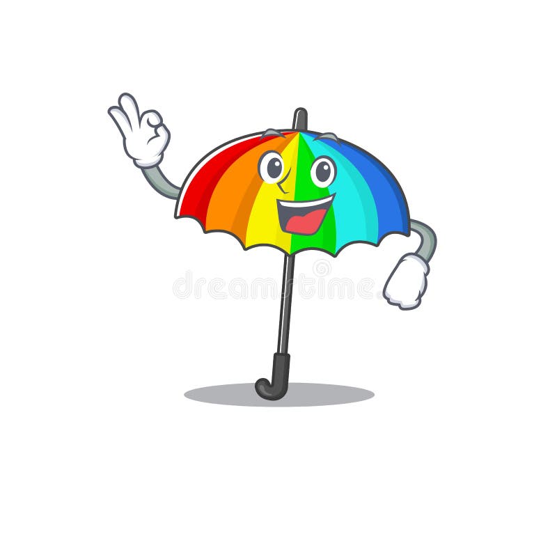 Rainbow Umbrella Cartoon Character Design Style Making an Okay Gesture ...