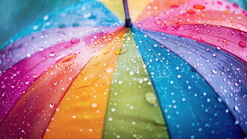 Rainbow Umbrella Dripping Water. Selective Focus Stock Photo - Image of ...