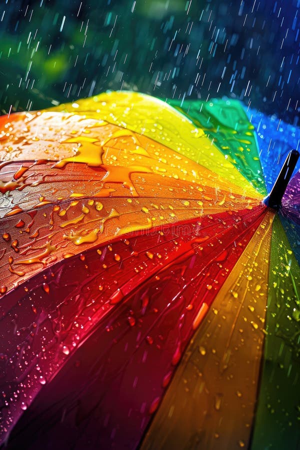 Rainbow Umbrella Dripping Water. Selective Focus Stock Image - Image of ...