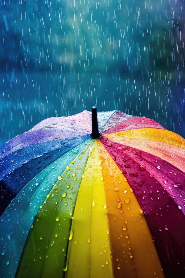 Rainbow Umbrella Dripping Water. Selective Focus Stock Photo - Image of ...