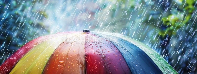 Rainbow Umbrella Dripping Water. Selective Focus Stock Illustration ...