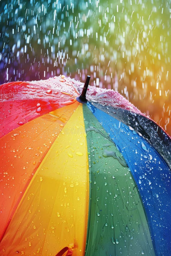 Rainbow Umbrella Dripping Water. Selective Focus Stock Illustration ...