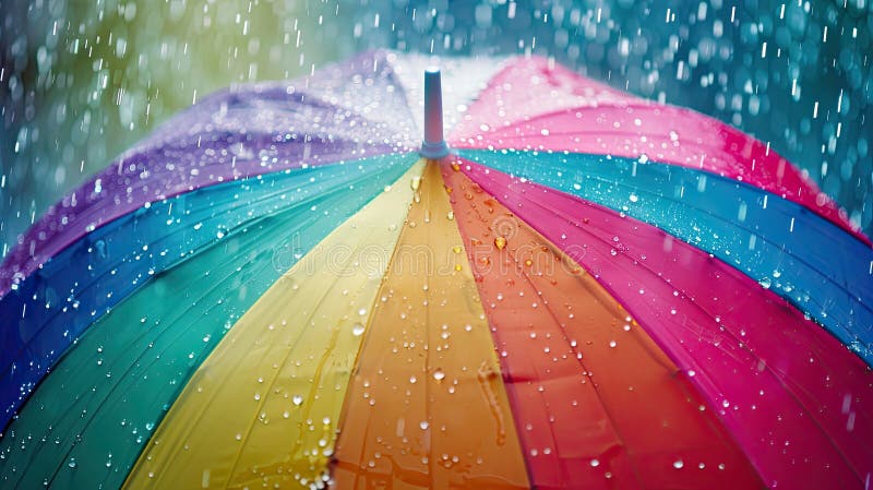 Rainbow Umbrella Dripping Water. Selective Focus Stock Illustration ...