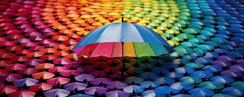 Rainbow Umbrella in Heavy Rain. Raining Protection Concept Stock ...