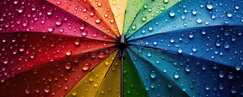 Rainbow Umbrella in Heavy Rain. Raining Protection Concept Stock ...