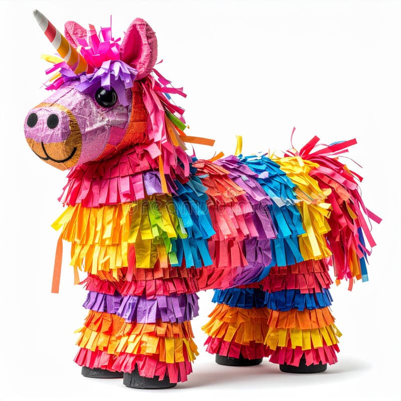 Rainbow Unicorn Pinata on White Background Stock Illustration ...