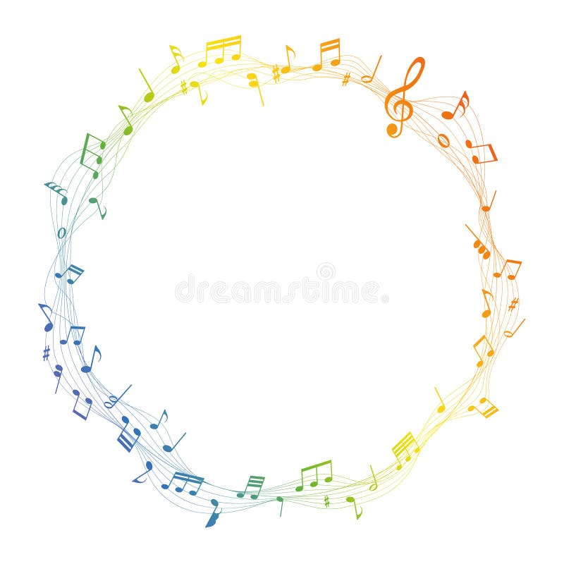 Rainbow Vector Sheet Music Round Frame - Musical Notes Melody on White ...