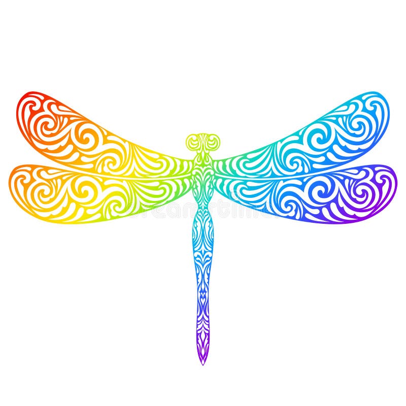 Rainbow Dragonfly Seamless Pattern.Hand Drawn Doodle. Linear Style ...