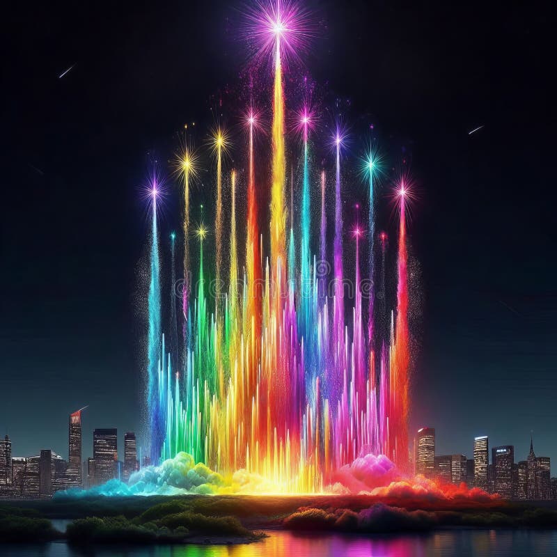 95 107. Rainbow Vertical Comets_ Fireworks that Shoot a Come-li Stock ...