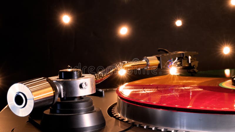 Rainbow Vinyl Record and Turntable Against Twinkling Party Lights Stock ...