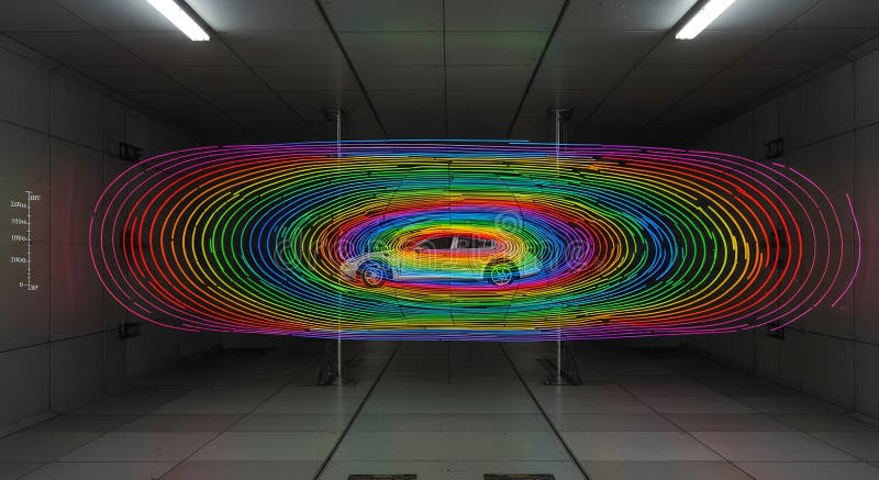 Rainbow Visualization of Airflow Around a Car in a Wind Tunnel Testing ...