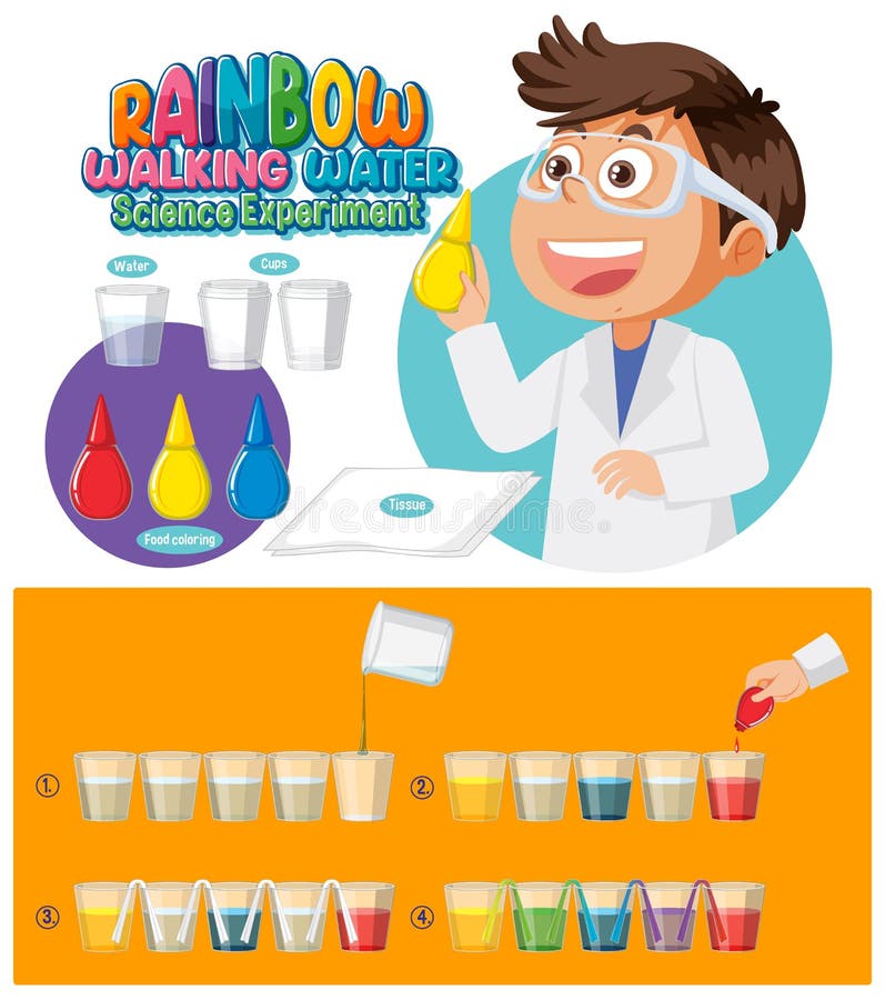 Rainbow Walking Water Science Experiment Stock Vector - Illustration of ...