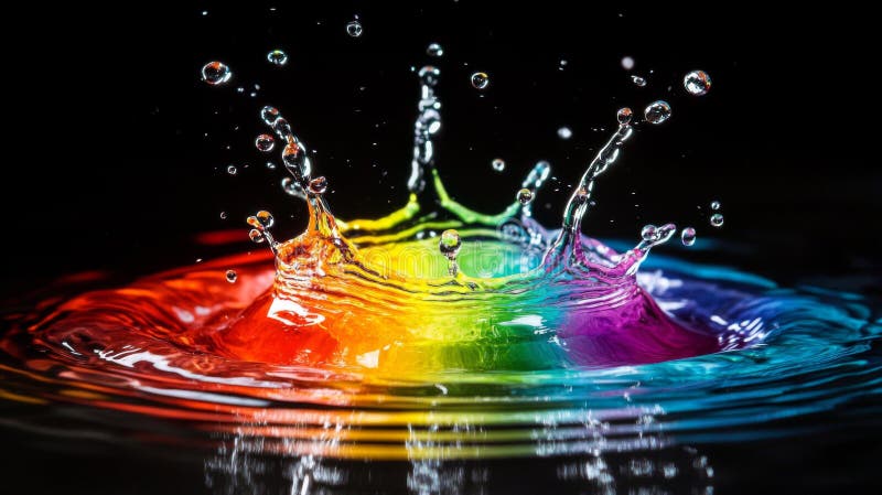Rainbow Water Splash on Black Background Stock Illustration ...