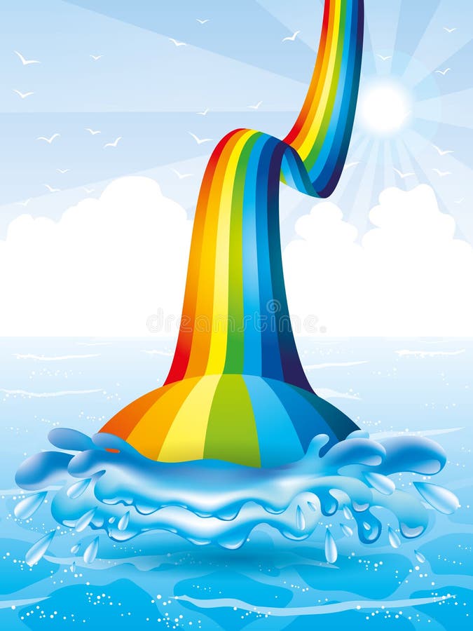 Rainbow and water splash. stock vector. Illustration of waves - 49495370