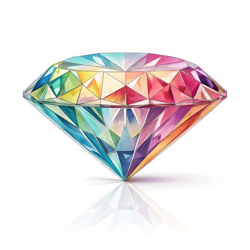 Rainbow Watercolor Diamond, Isolated on White Background, Gemstone ...