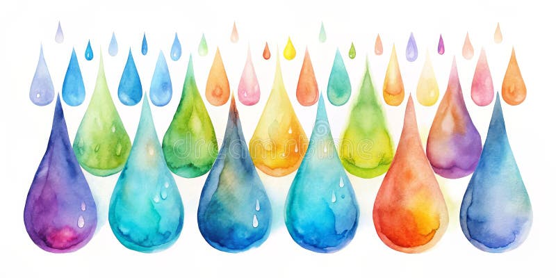 Rainbow Watercolor Drops a Composition of Colorful Teardrops Stock ...