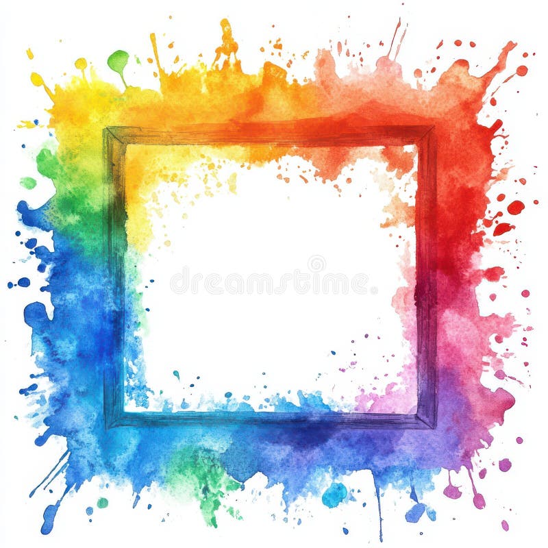 Rainbow Watercolor Frame Splash Art Design Stock Illustration ...