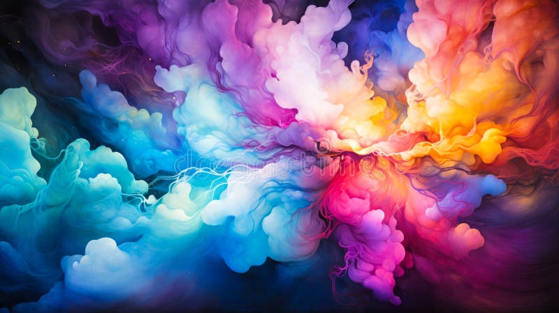 Rainbow Watercolor Nebula Intricate Lines Stardust and Moonbeams Stock ...