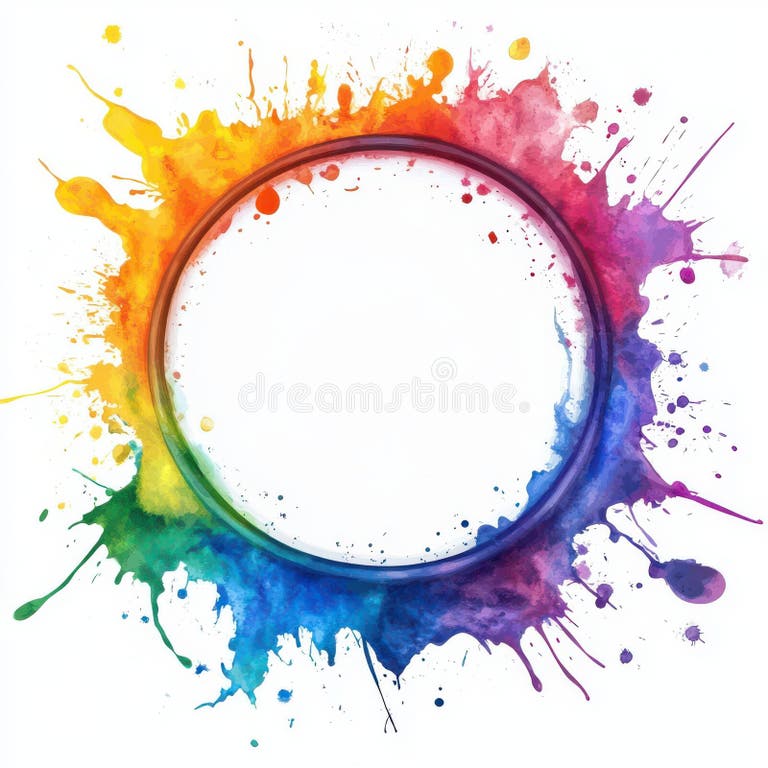 Rainbow Watercolor Splash Circle Frame Design Stock Illustration ...