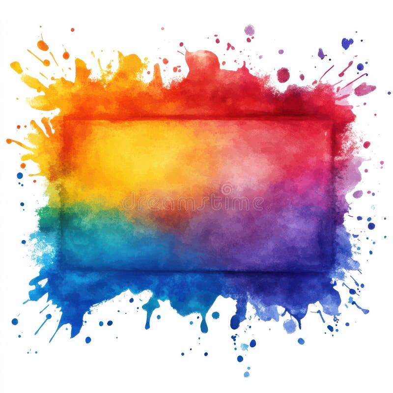 Rainbow Watercolor Splash Frame Abstract Art Design Stock Illustration ...