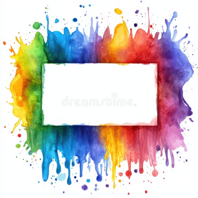 Rainbow Watercolor Splash Frame Blank Space Design Template Stock ...