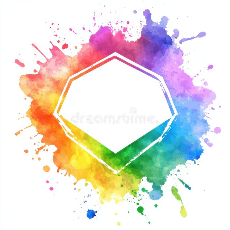 Rainbow Watercolor Splash with Hexagon Frame Design Element Stock ...