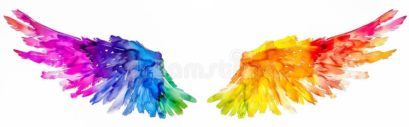 Rainbow Watercolor Spreaded Wings. Beautiful Magic Shiny Glittery ...