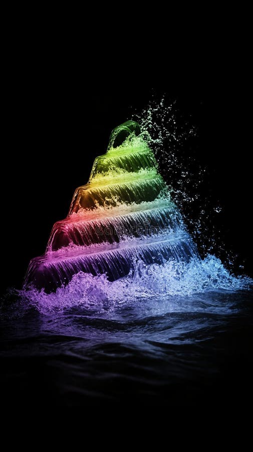 Rainbow Waterfall Cascading Down Steps into a Pool. Stock Illustration ...