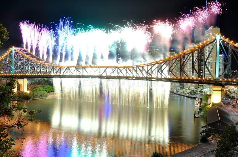 Riverfire stock image. Image of bridge, fireworks, element - 21026893