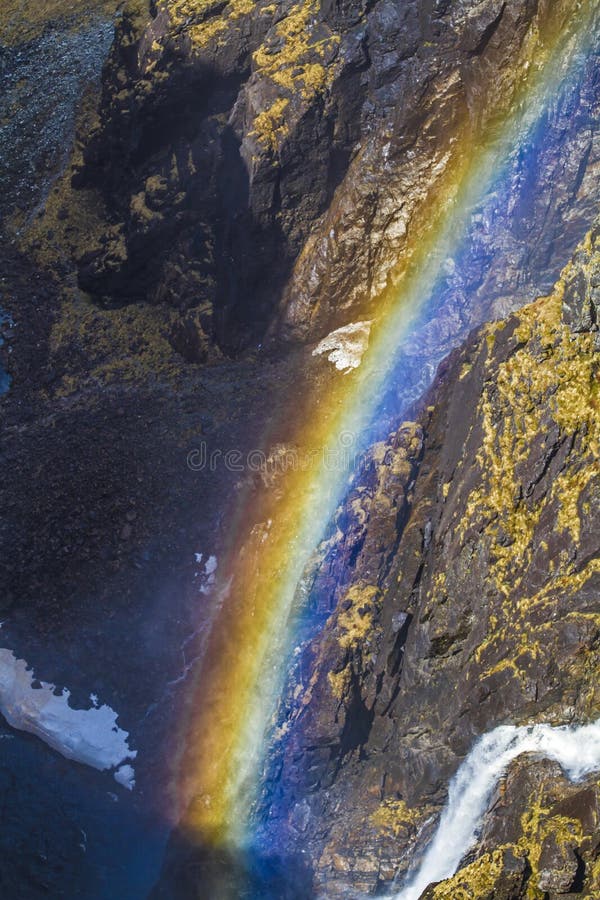Rainbow at waterfall stock image. Image of mountains - 43413957