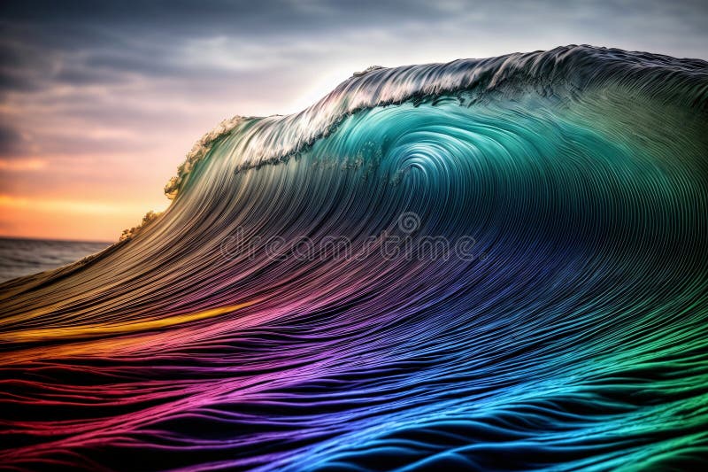A Rainbow Wave in the Middle of the Ocean. Generative AI Stock ...