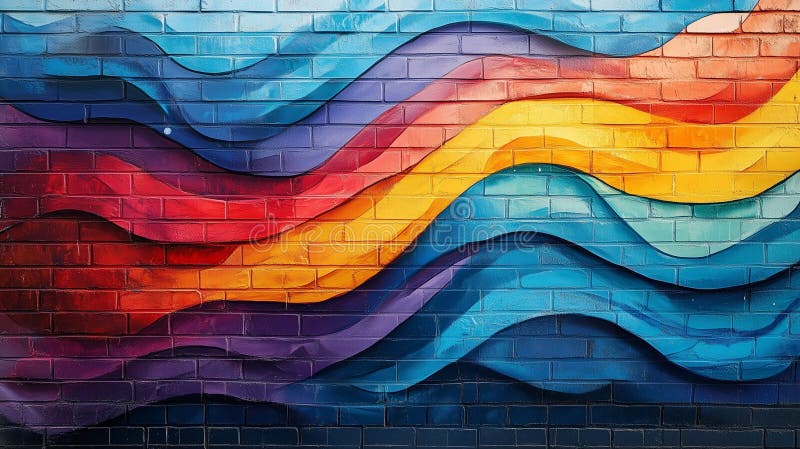 Rainbow Wave Mural on Brick Wall AI-generated. Stock Illustration ...