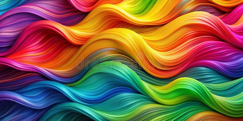 Rainbow Waves Abstract 3D Composition of Vivid, Wavy Lines in a ...