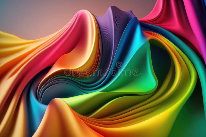 Rainbow Wavy Satin Background, High Details, Generative Ai Stock ...