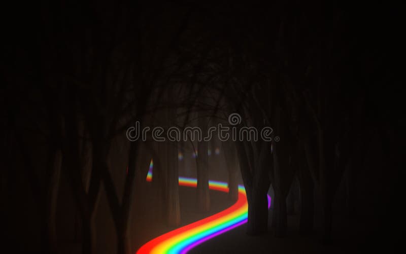 Rainbow Way through the Dark Forest, 3d Illustration Stock Illustration ...