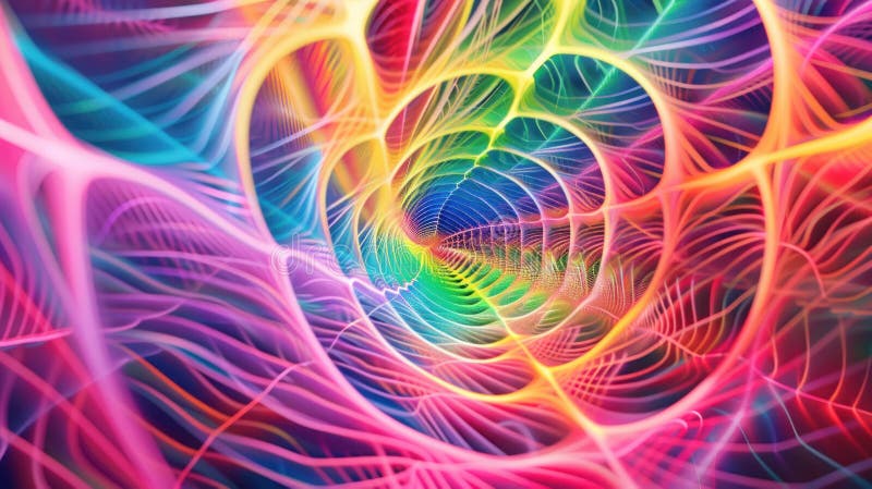 Rainbow Web Pattern with an Optical Illusion of Infinite Perspective ...