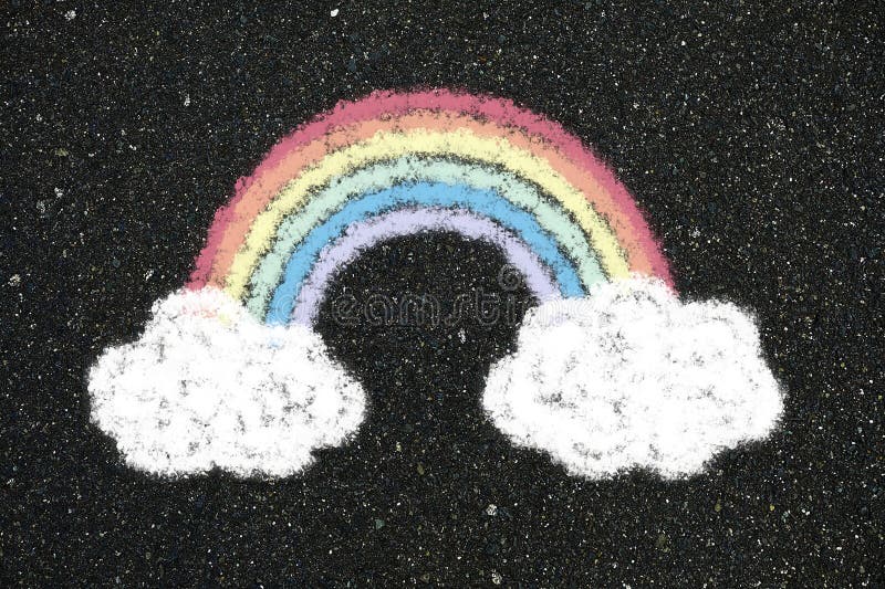 Rainbow and White Clouds in Doodle Chalk Drawing Style on the Sidewalk ...