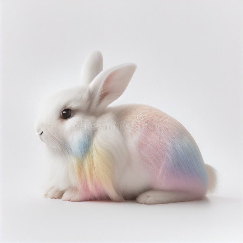 Rainbow White Rabbit, Cute Easter Bunny Portrait Stock Illustration ...
