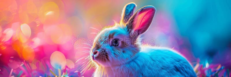 Rainbow White Rabbit, Cute Easter Bunny Portrait Stock Photo - Image of ...
