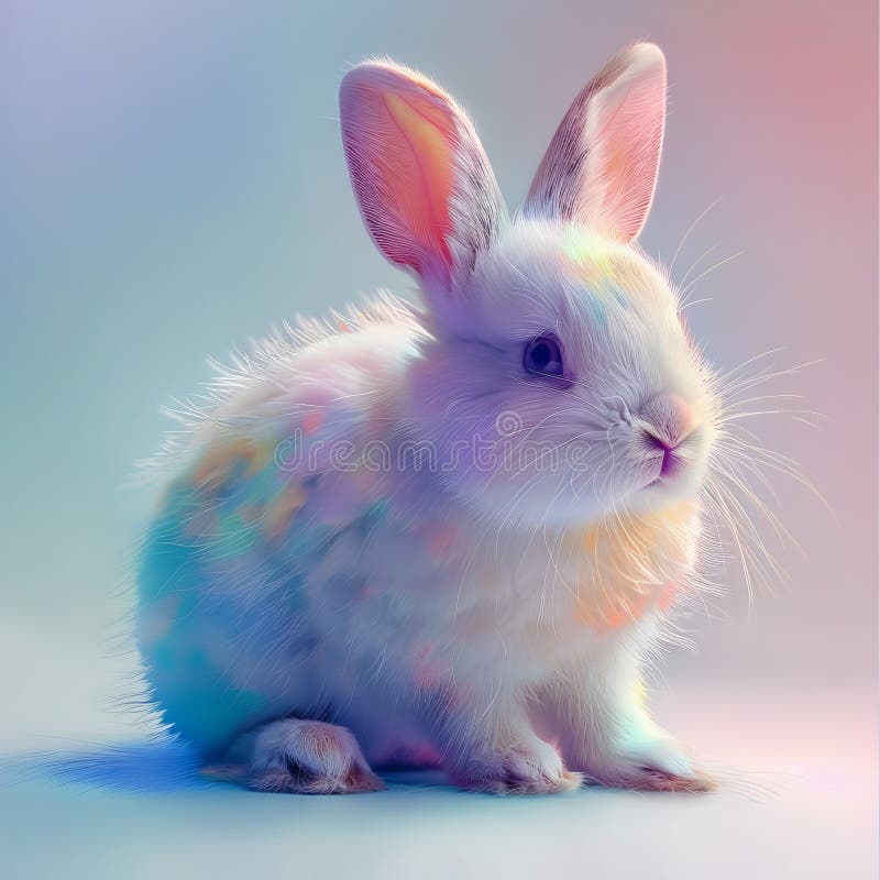 Rainbow White Rabbit, Cute Easter Bunny Portrait Stock Photo - Image of ...