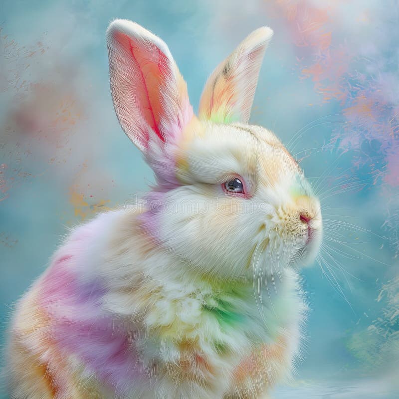 Rainbow White Rabbit, Cute Easter Bunny Portrait Stock Image - Image of ...