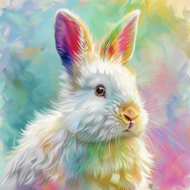 Rainbow White Rabbit, Cute Easter Bunny Portrait Stock Image - Image of ...