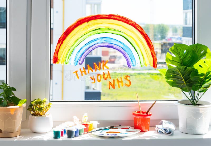 Rainbow on Window during Quarantine at Home Stock Photo - Image of ...