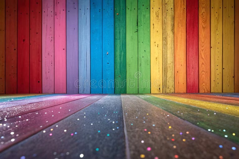 Rainbow Wood Backdrop, Glitter Floor, Empty Space - Generated by Ai ...