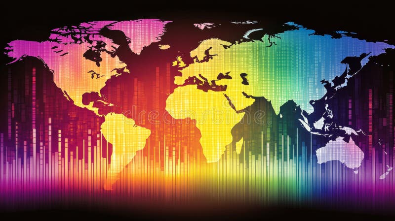 Rainbow World Map Global Digital Communication, Technology, and ...