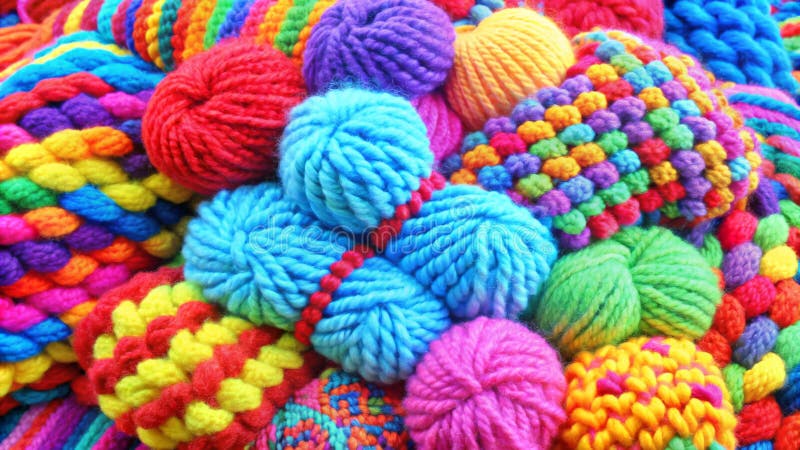Rainbow Yarn Balls Close-Up, Various Textures, Colorful Composition ...