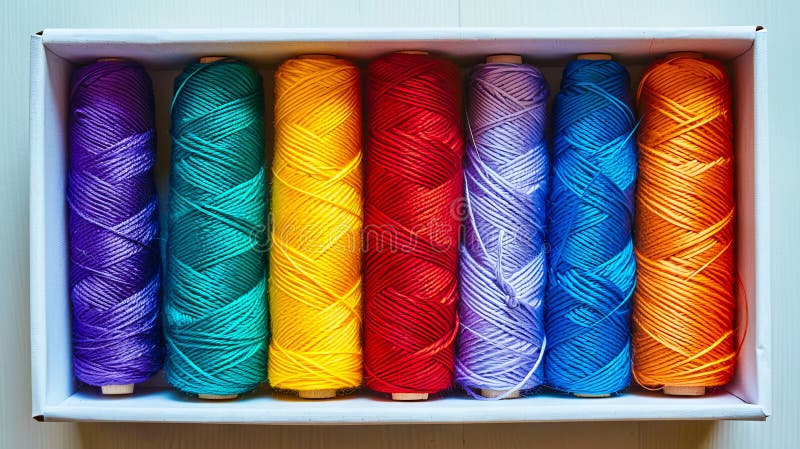 Rainbow yarn in a box stock image. Image of blue, indoor - 327623015