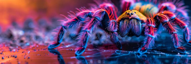 Rainbowcolored Tarantula on a Neonlit Web Showcasing Vibrant Hues ...
