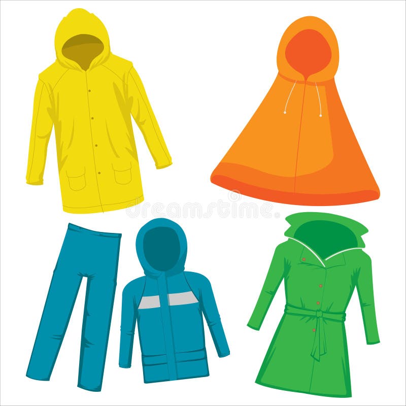 Raincoat Clothes Color Collection Set Stock Vector - Illustration of ...