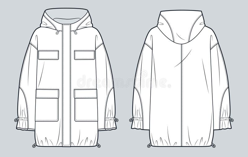 Raincoat Technical Fashion Illustration. Nylon Jacket Fashion Flat ...